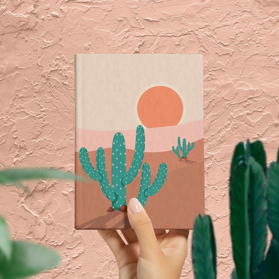 Desert Cactus Journal, Pink Desert Notebook, Abstract Mountain Notebook ...