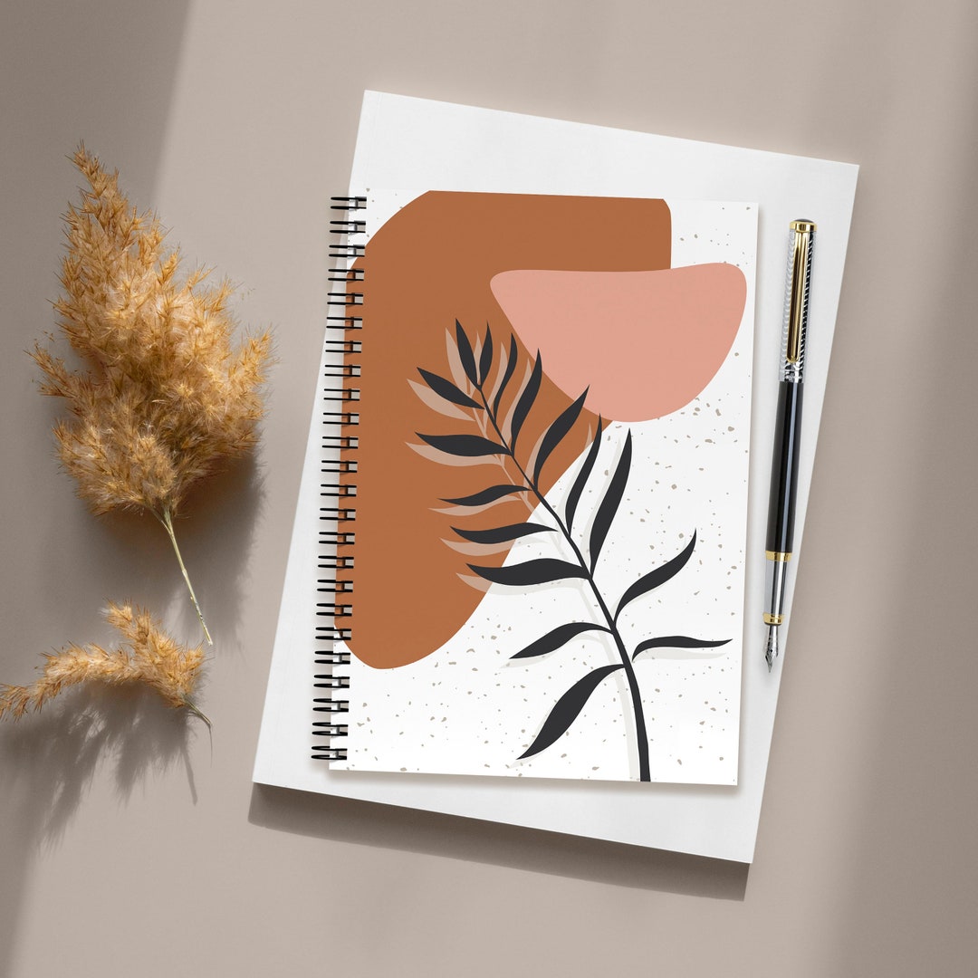 Abstract Boho Leaf Spiral Notebook, Geometric Spiral Notebook Lined ...