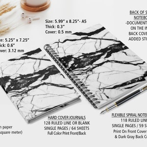 White & Black Marble Spiral Notebook, Spiral Notebook, Marble Notebook ...