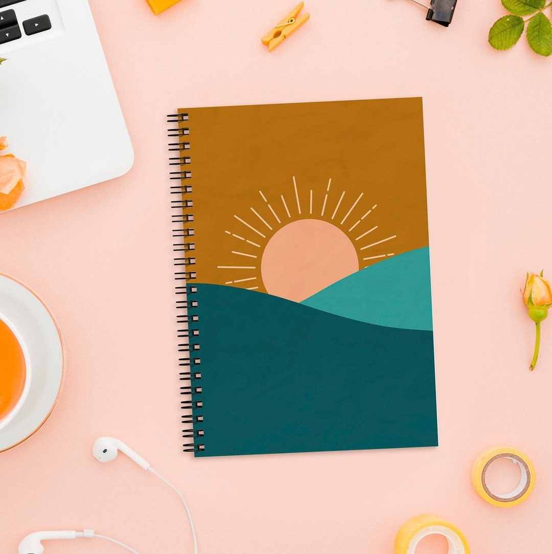 Abstract Boho Sunset, Abstract Mountain SPIRAL Notebook, Desert Spiral ...