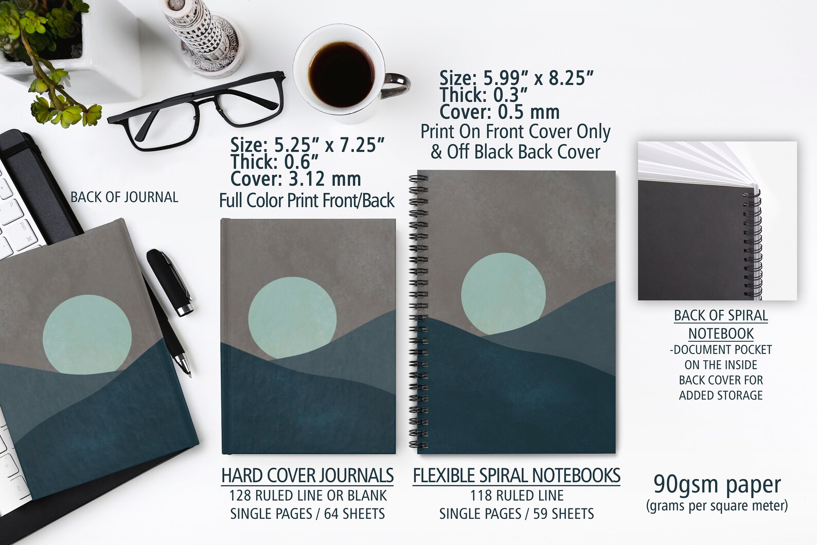 Blue Moon Desert Spiral Notebook Moonrise Abstract Spiral | Etsy