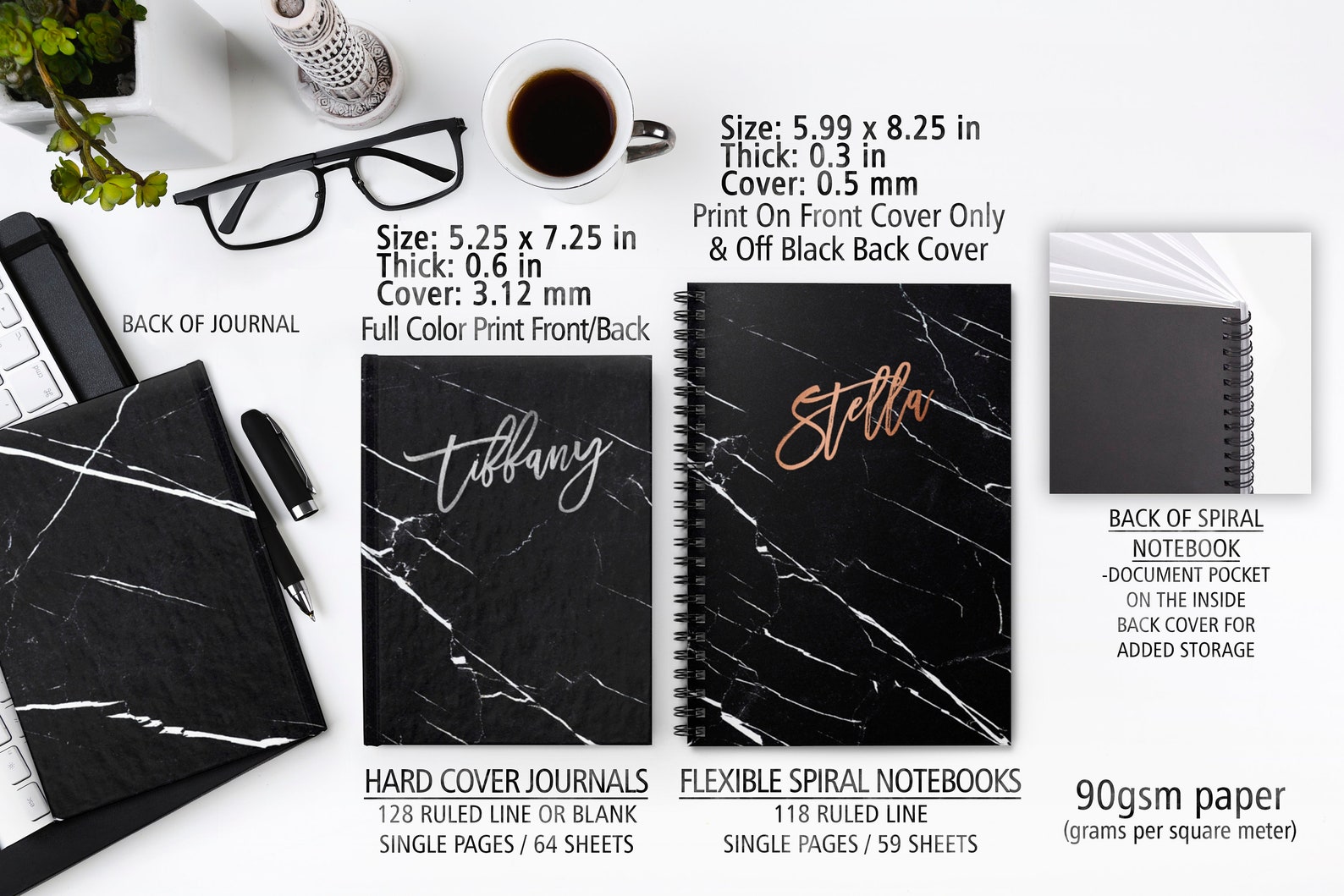 Black Marble Spiral Notebook Personalize Gift Spiral - Etsy