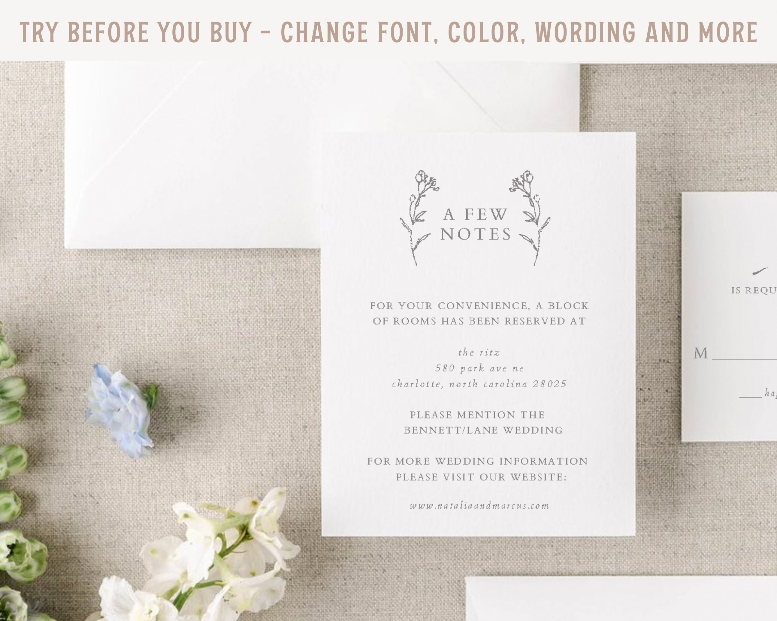 Greenery Detail Card Template Greenery Enclosure Card - Etsy