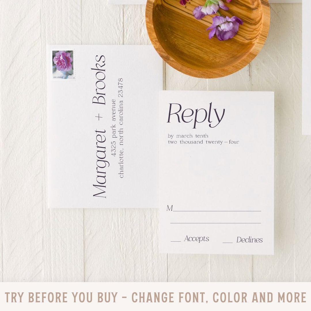 Minimal Reply Card Template, Modern RSVP Card, Minimalistic Wedding ...