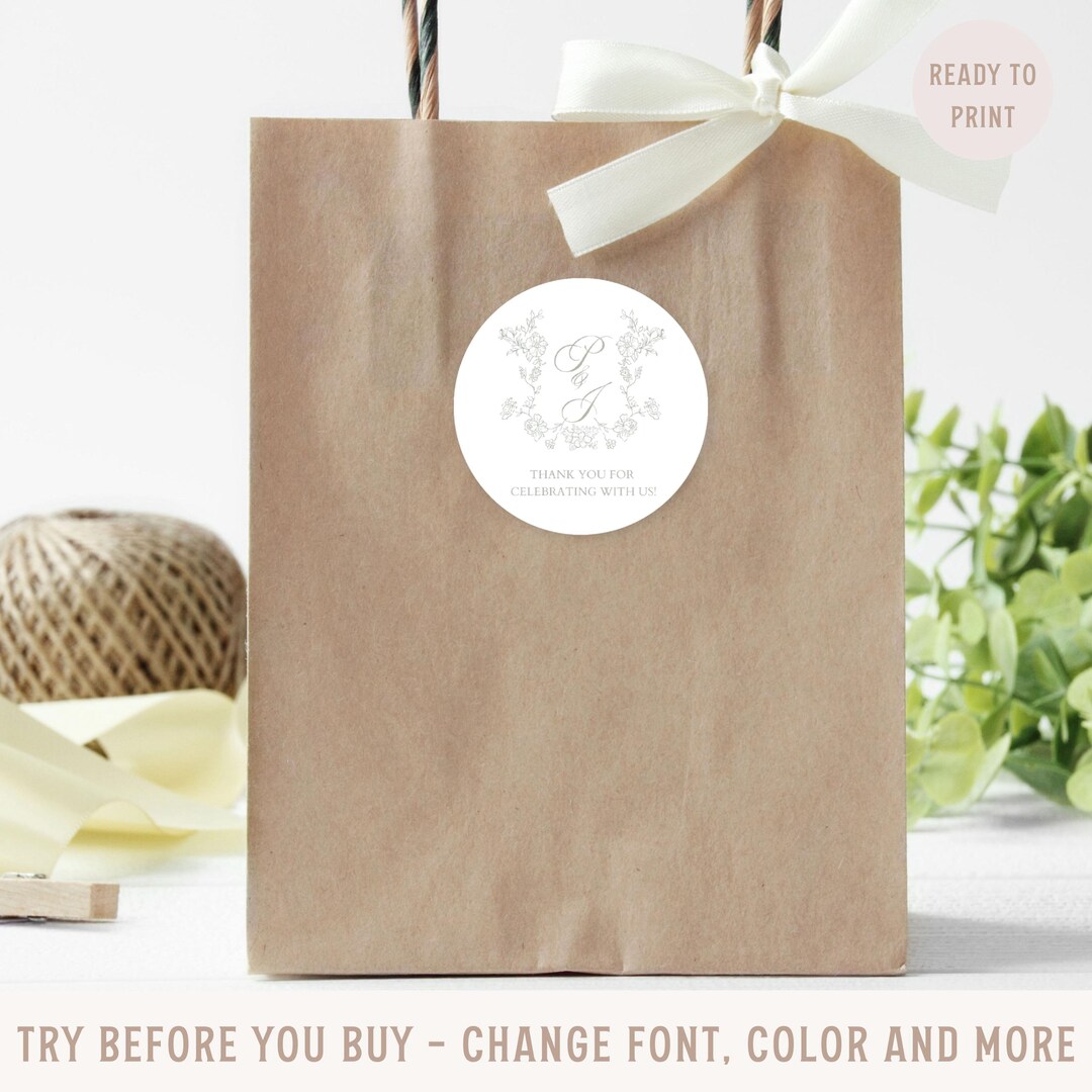Vintage Crest Favor Sticker Template, Editable Printable Thank You ...