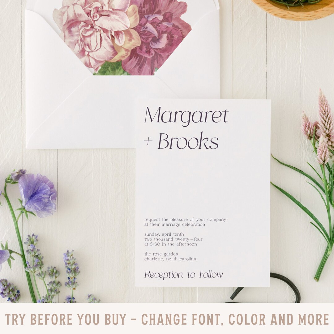 Minimal Wedding Invitation Template, Bold Invitation, Modern Wedding ...