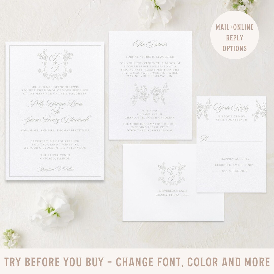 Crest Wedding Invitation Template, Monogram Invitation, Formal Wedding ...