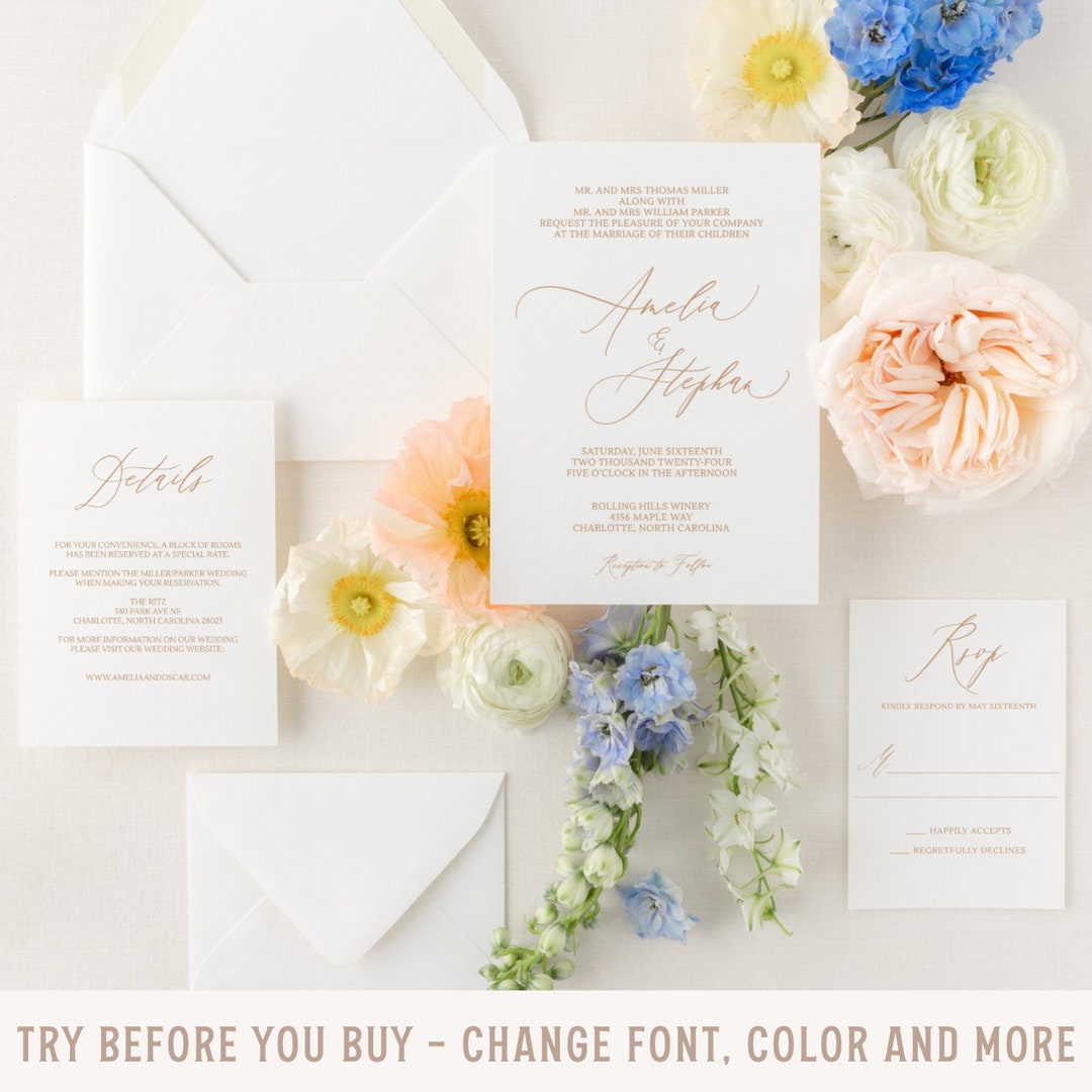 Wedding Invitation Suite Template, Minimalist Editable Set, Elegant ...