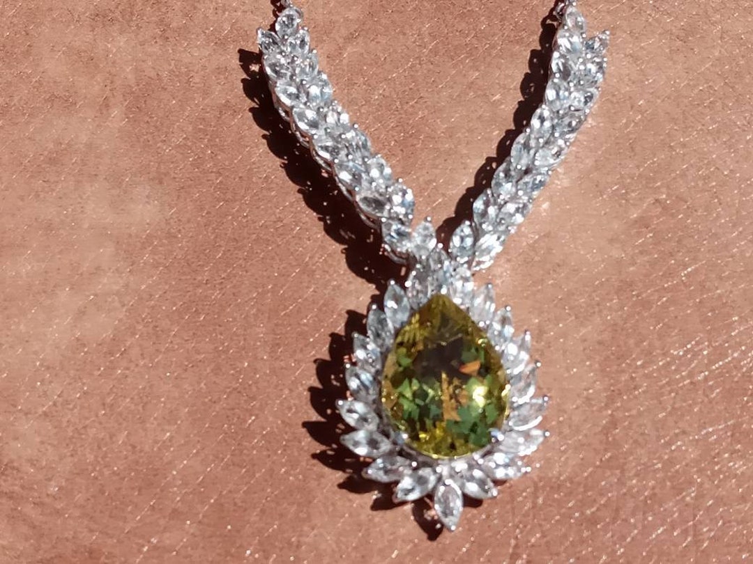 Raro collar de topacio blanco glaciar y citrino verde dorado - Etsy España