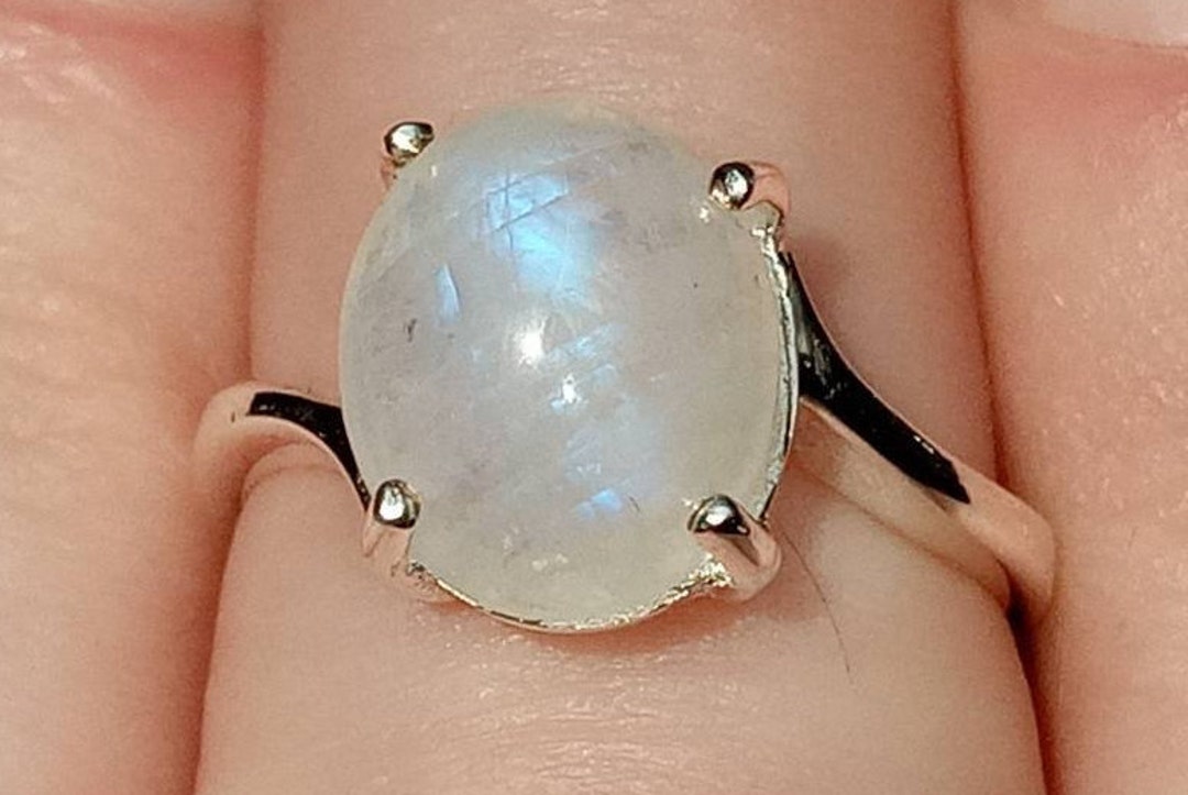 Giant Natural Moonstone Solitaire 925 Size M - Etsy