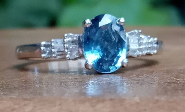 Rare Natural Kyanite and White Diamond Ring 925 uk size Q | Etsy