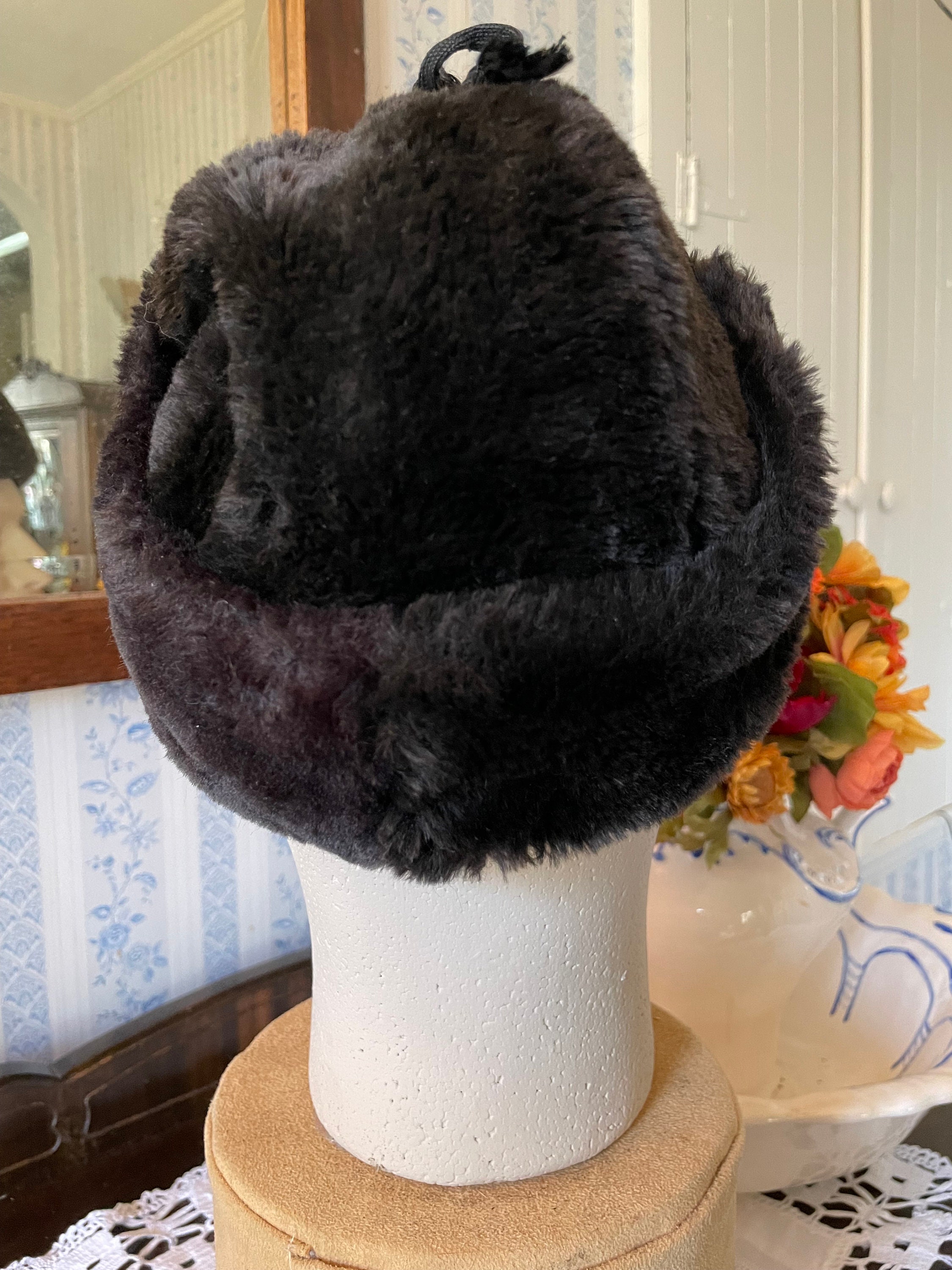 Vintage Trapper Hat, Dark Brown Trapper Hat, Winter Hat B680, Very Dark ...