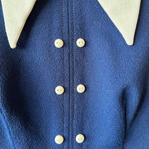 Vintage Blue Dress, Blue and White Short Dress C712, Dark Blue Fortrel ...