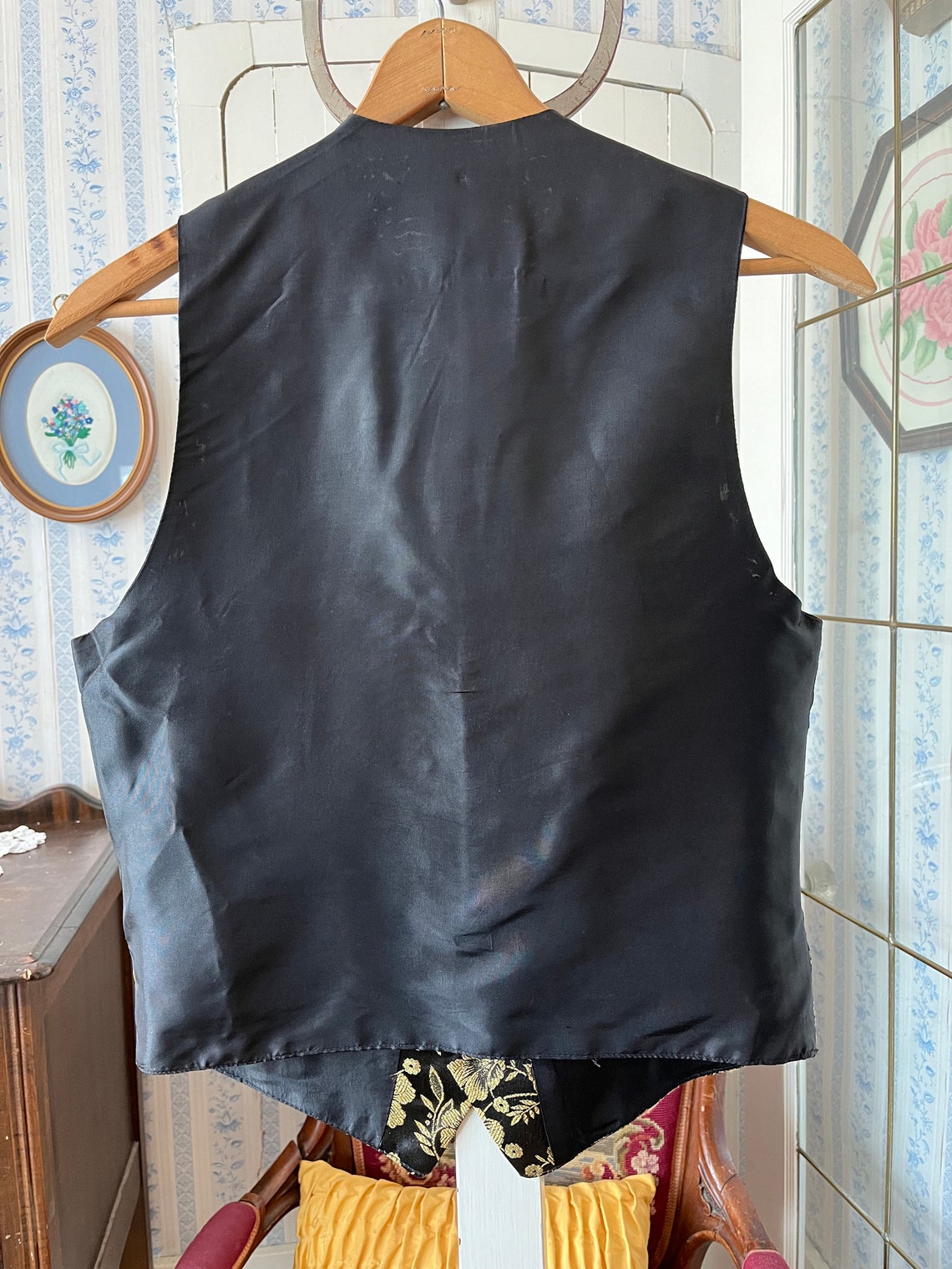 Vintage Black and Gold Vest, Fancy Waistcoat C707, Black Vest ...