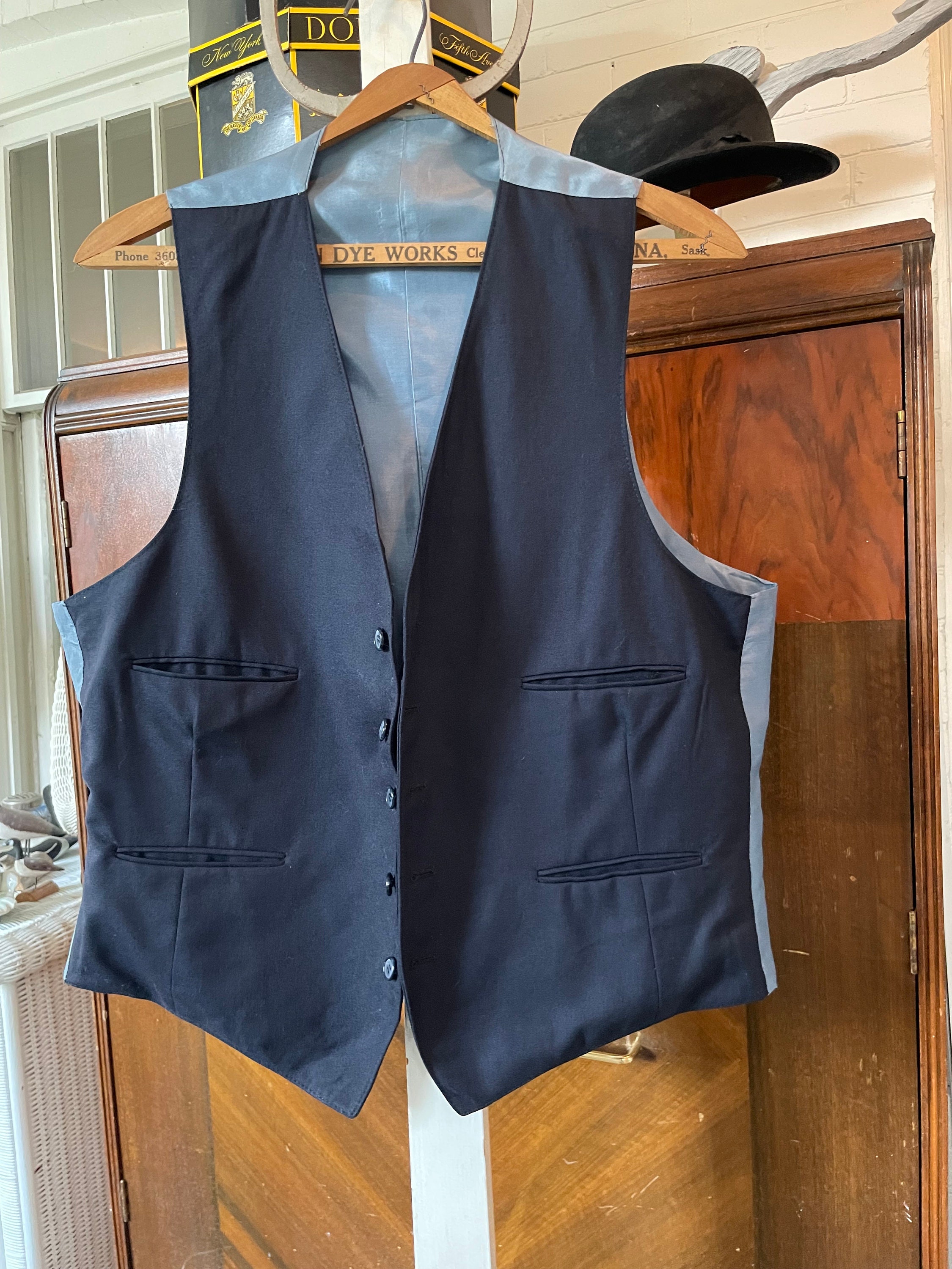 Vintage Blue Vest, Navy Blue Vest, Waistcoat (B603), Dark Vintage Blue Vest, Navy Blue Vest, Waistcoat (B603), Dark