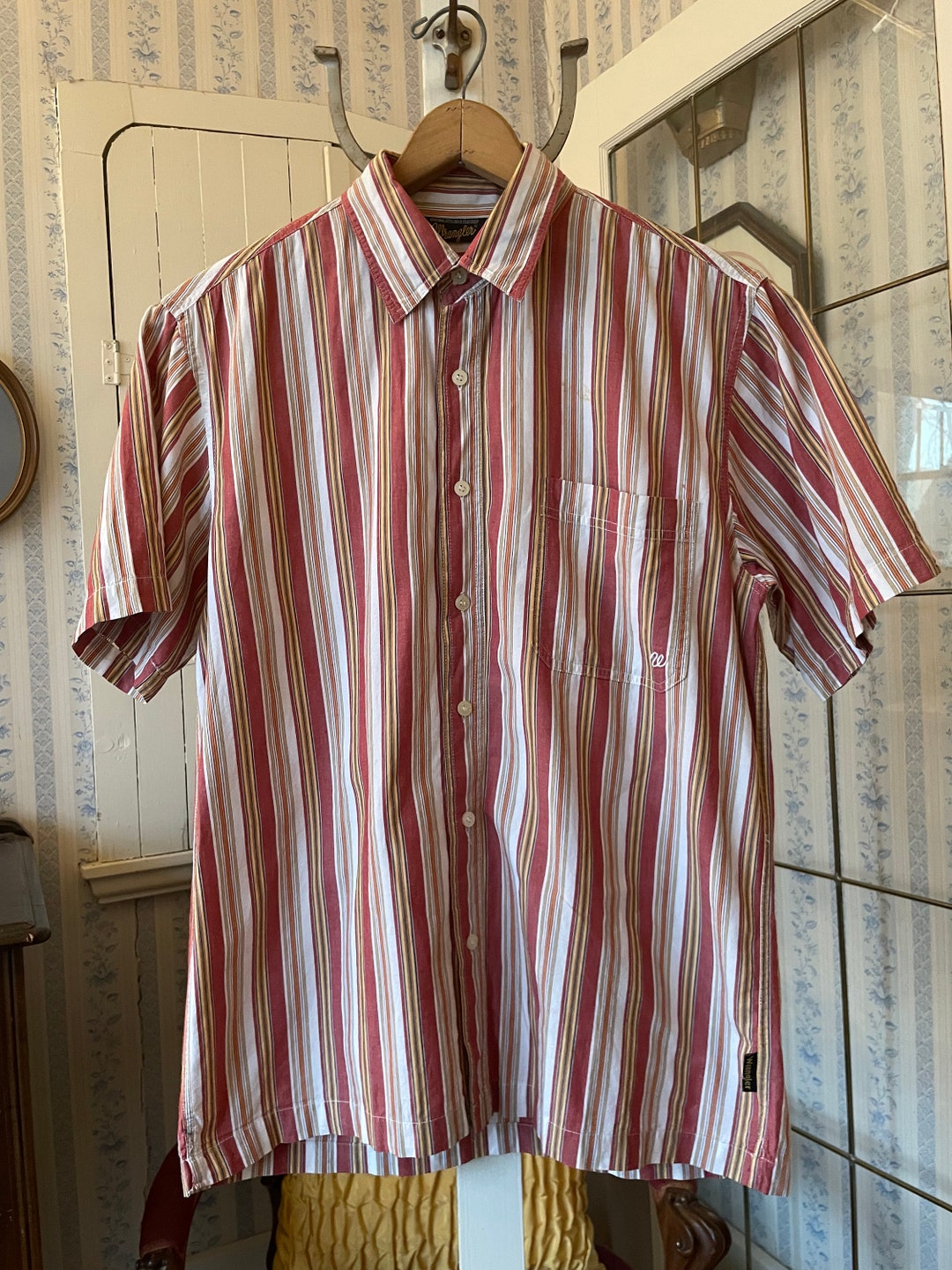 Vintage Red Striped Shirt, Red and White Striped Button Down, Top (C369 ...