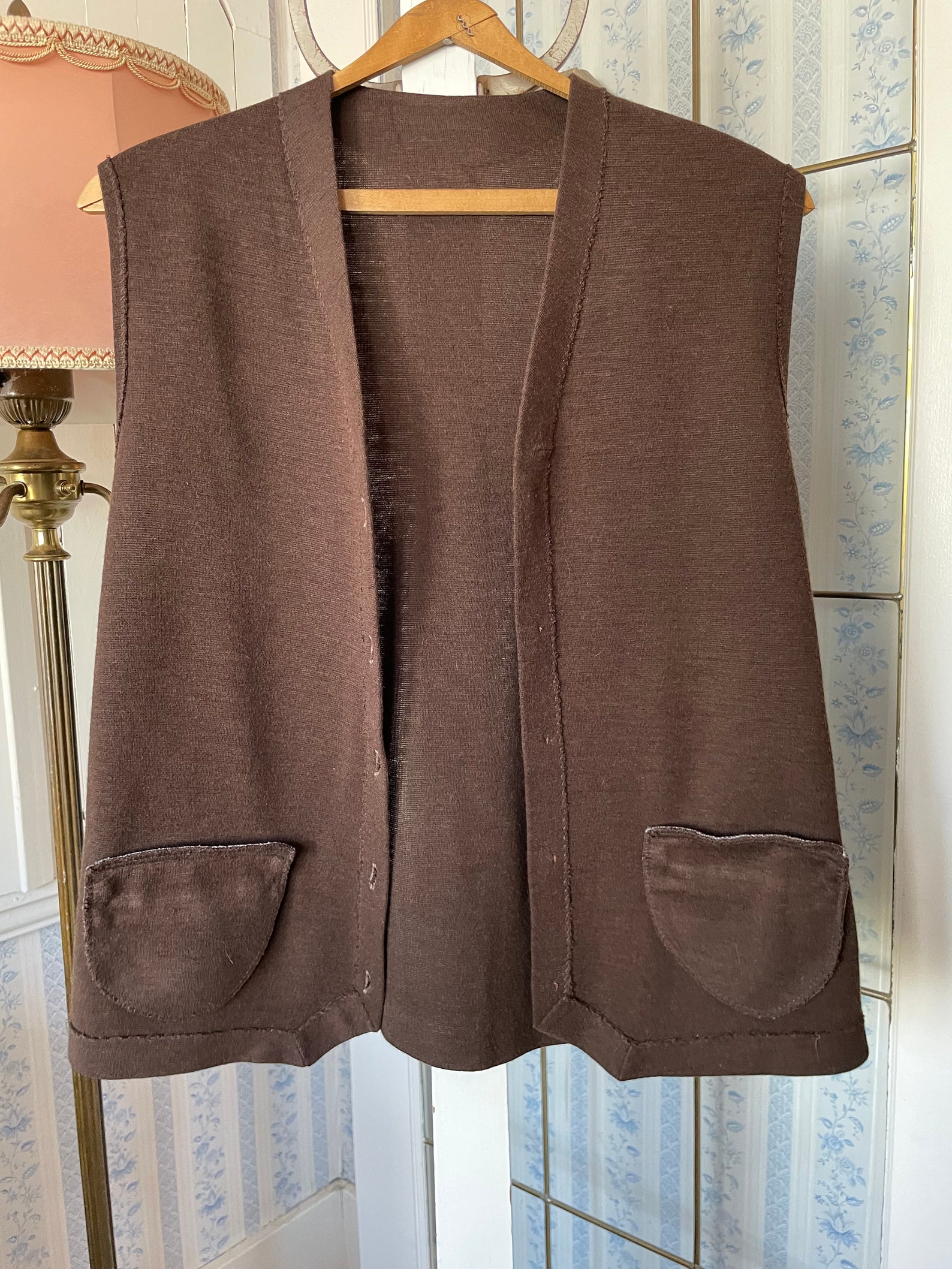 Vintage Brown Vest, Brown Knit Waistcoat B915, Dark Brown Wool Blend ...