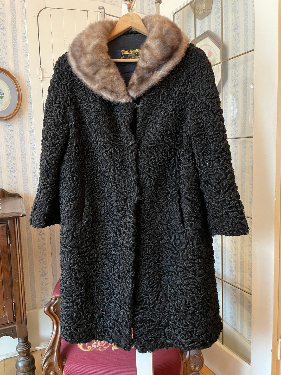 Vintage Persian Lamb Coat Black Long Coat C412 Black Persian Lamb