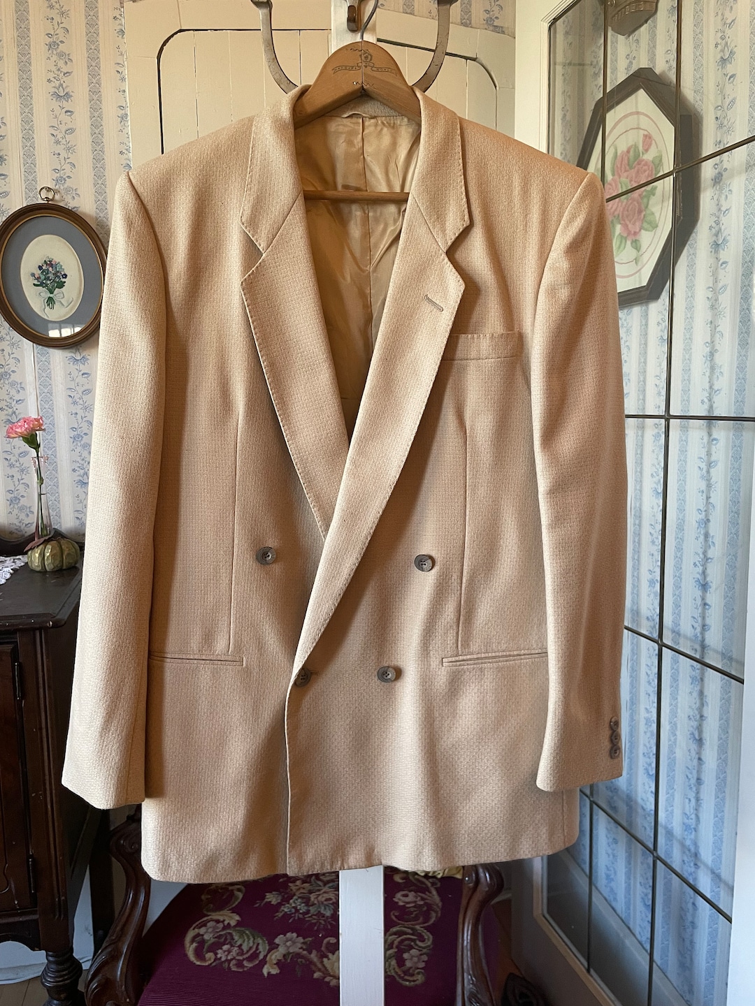 Vintage Beige Sport Coat, Beige Wool Jacket (C293), Light Beige Wool ...