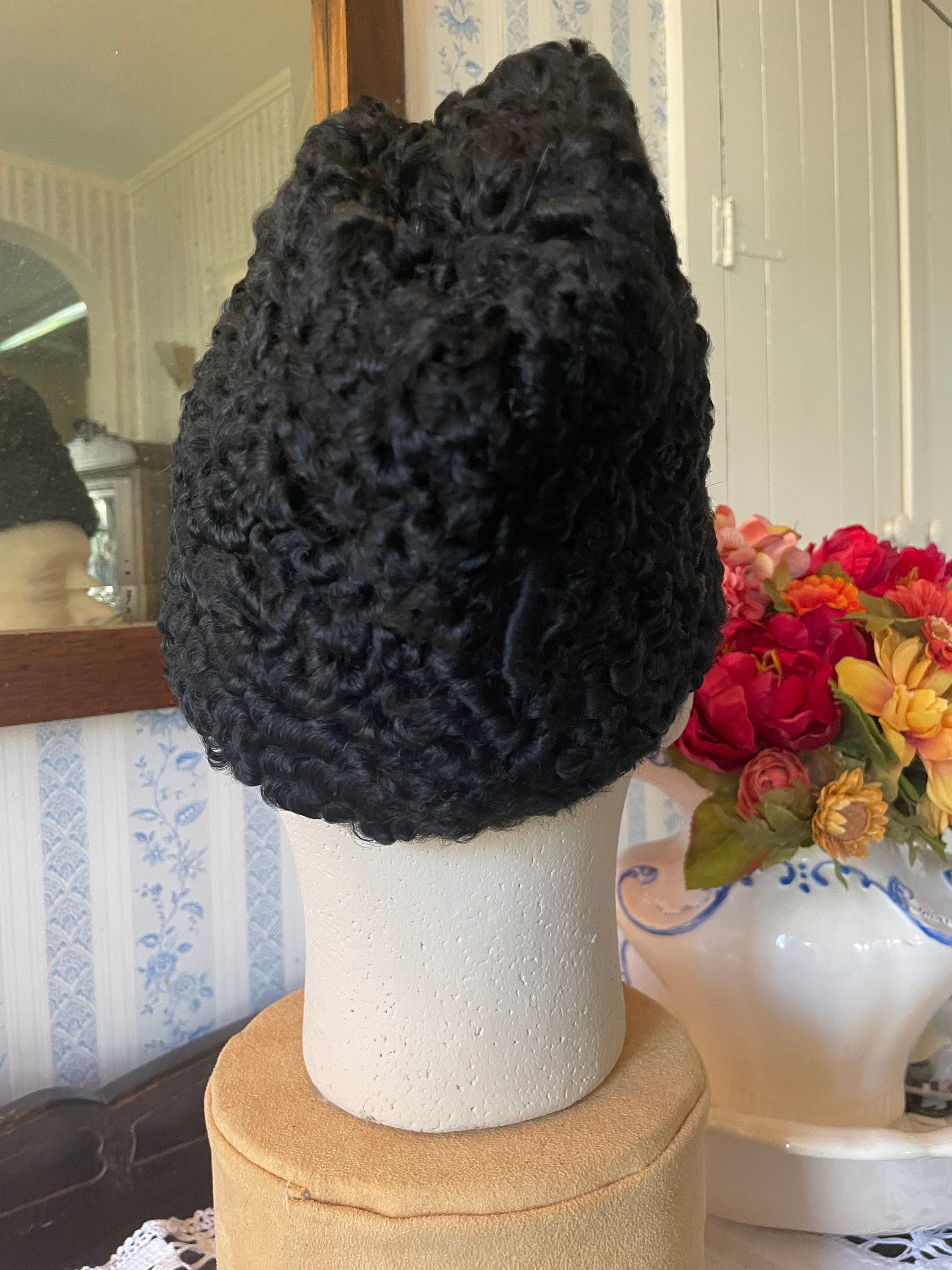 Vintage Winter Hat, Black Fur Hat, Cap B668, Curly Black Persian Lamb ...