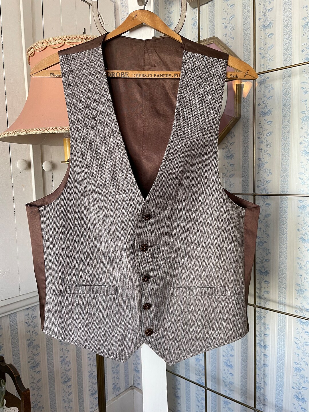 Vintage Brown Vest, Brown and Beige Waistcoat (B933), Brown Beige Blue ...