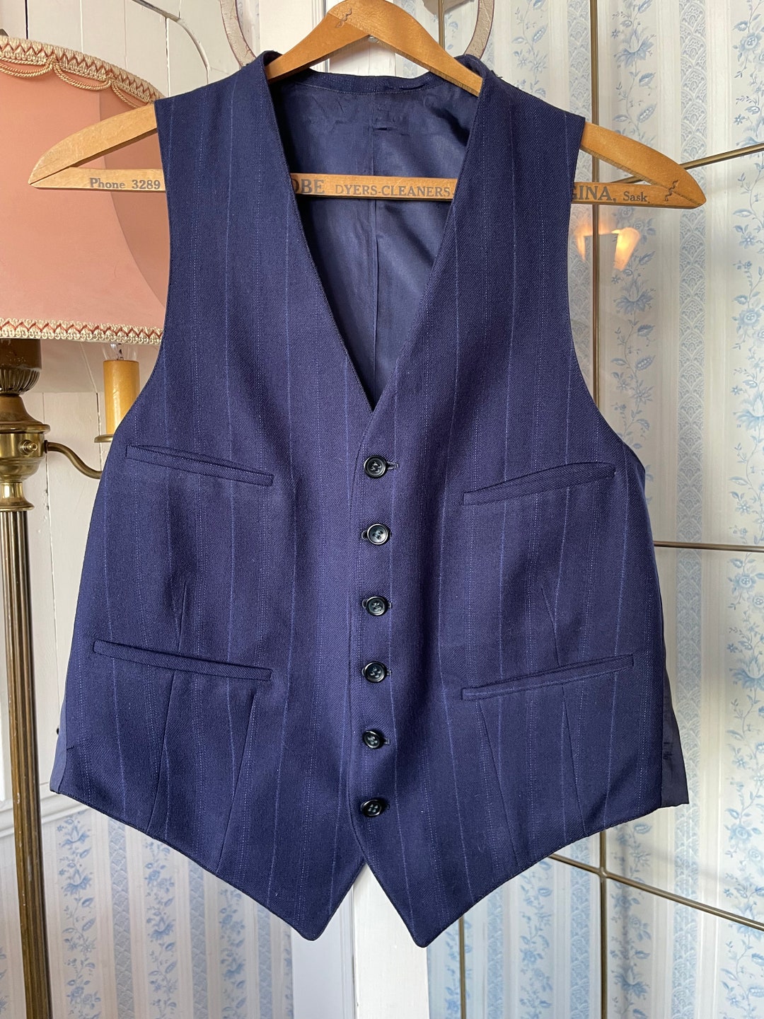 Vintage Blue Vest, Navy Blue Waistcoat (B935), Navy Blue Wool Blend ...