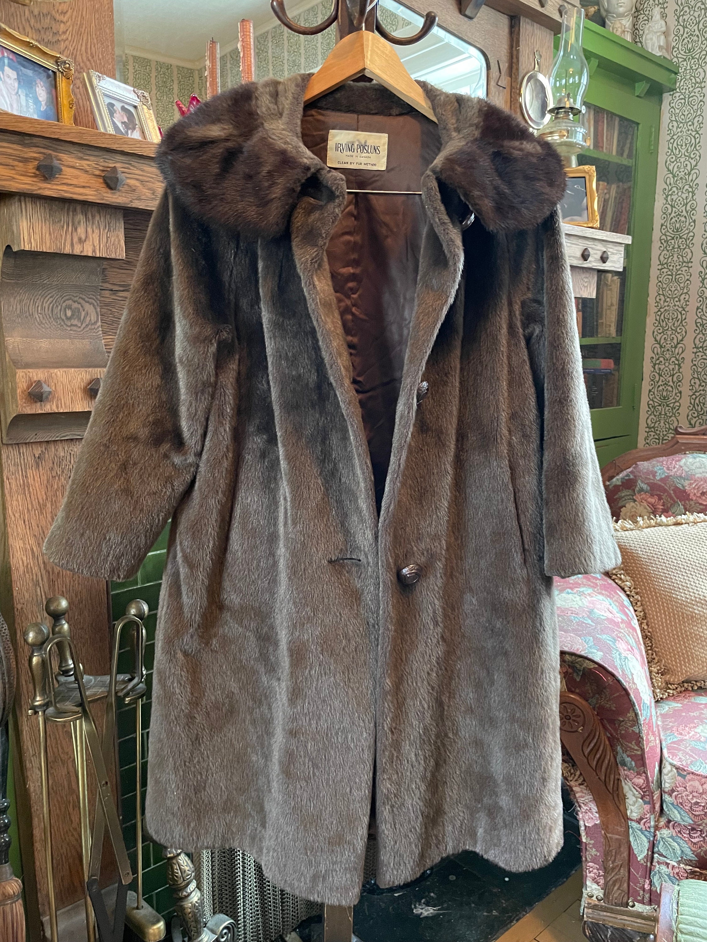 Vintage Chocolate Brown Faux Fur Coat B364 - Etsy