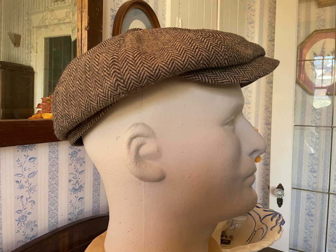 Vintage Flat Cap, Newsboy Cap, Hat B637, Black and Tan Flat Cap ...