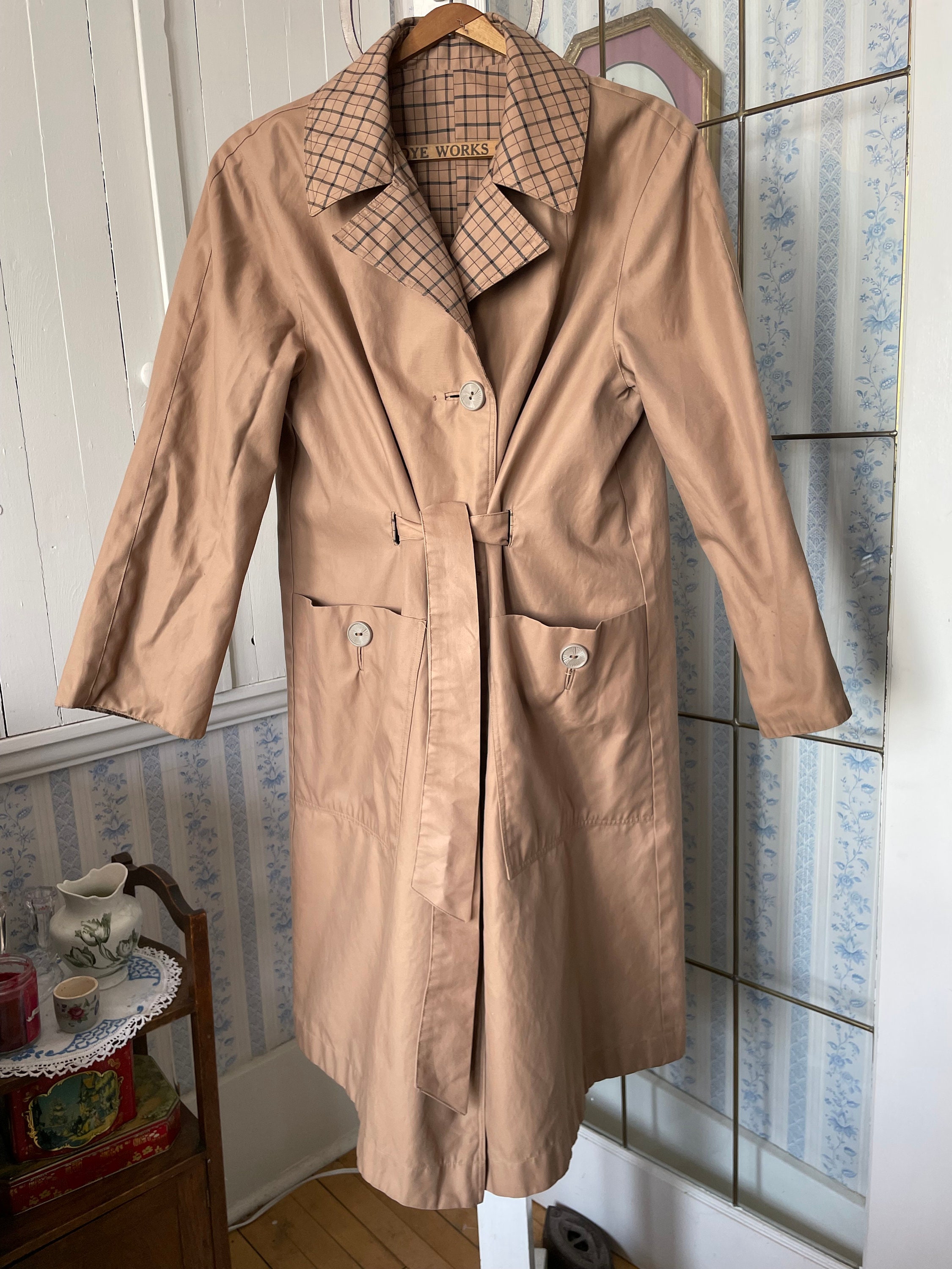 Vintage Raincoat, Tan Beige Raincoat, Long Coat B755, Reversible Tan ...