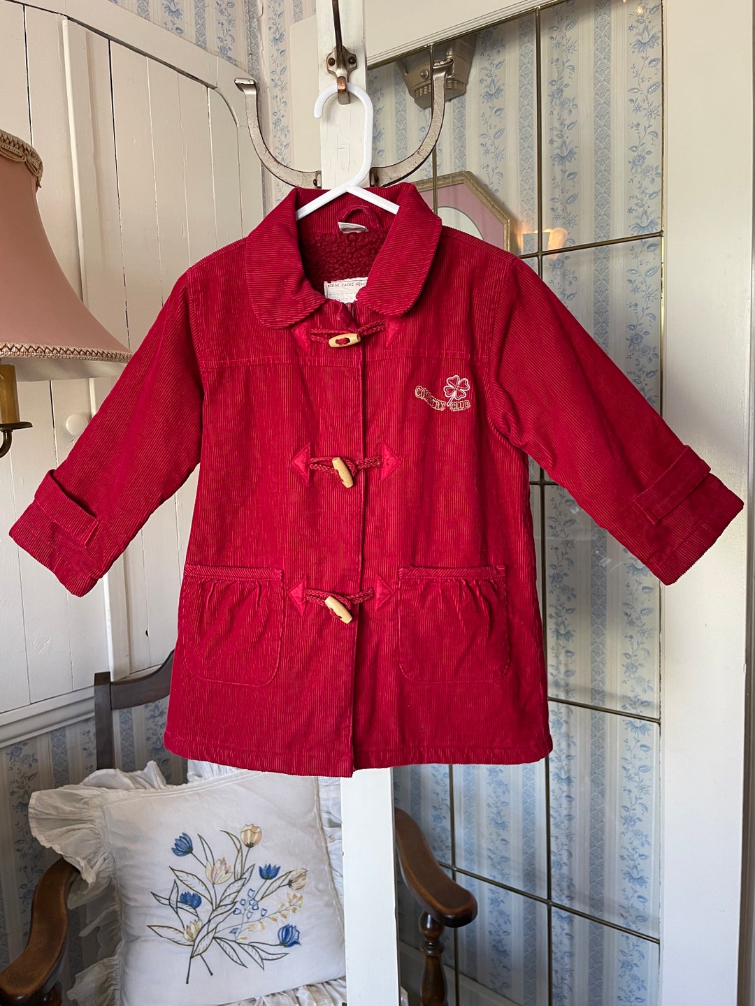 Vintage Kids' Red Coat, Red Corduroy Coat (B986), Kids' Dark Pink Red ...