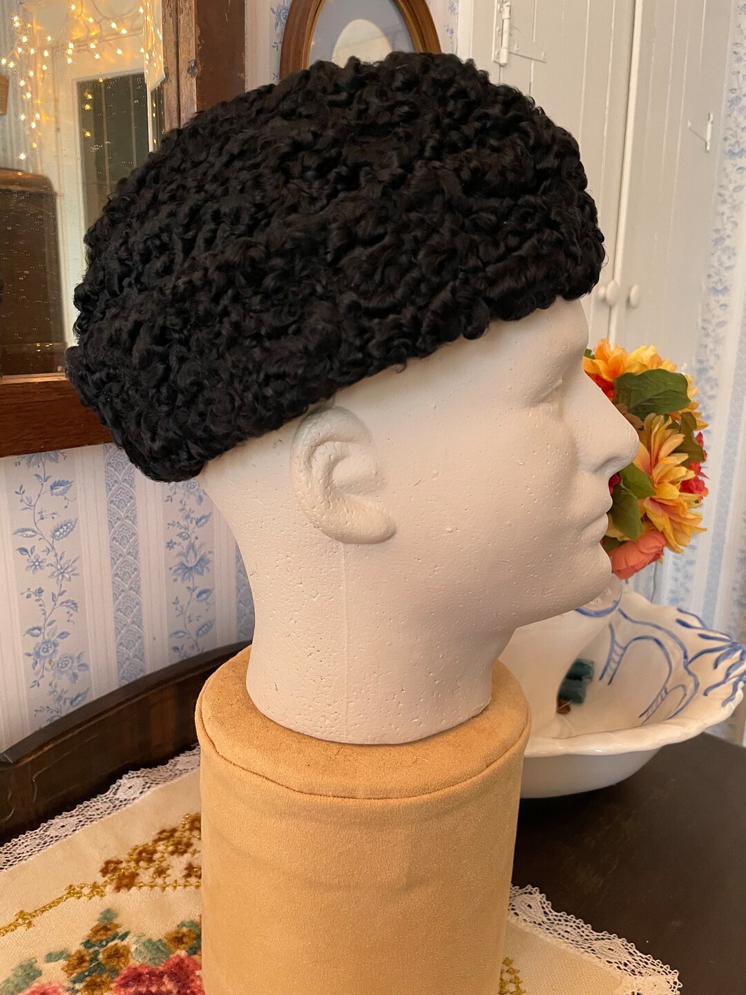 Vintage Fur Hat, Persian Lamb Winter Hat, Fez B796, Black Persian Lamb ...