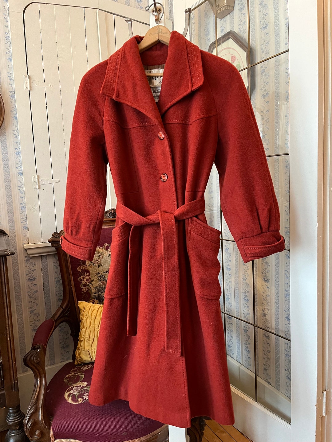 Vintage Rust Brown Coat, Long Wool Coat (C478), Rust Brown Long Wool ...