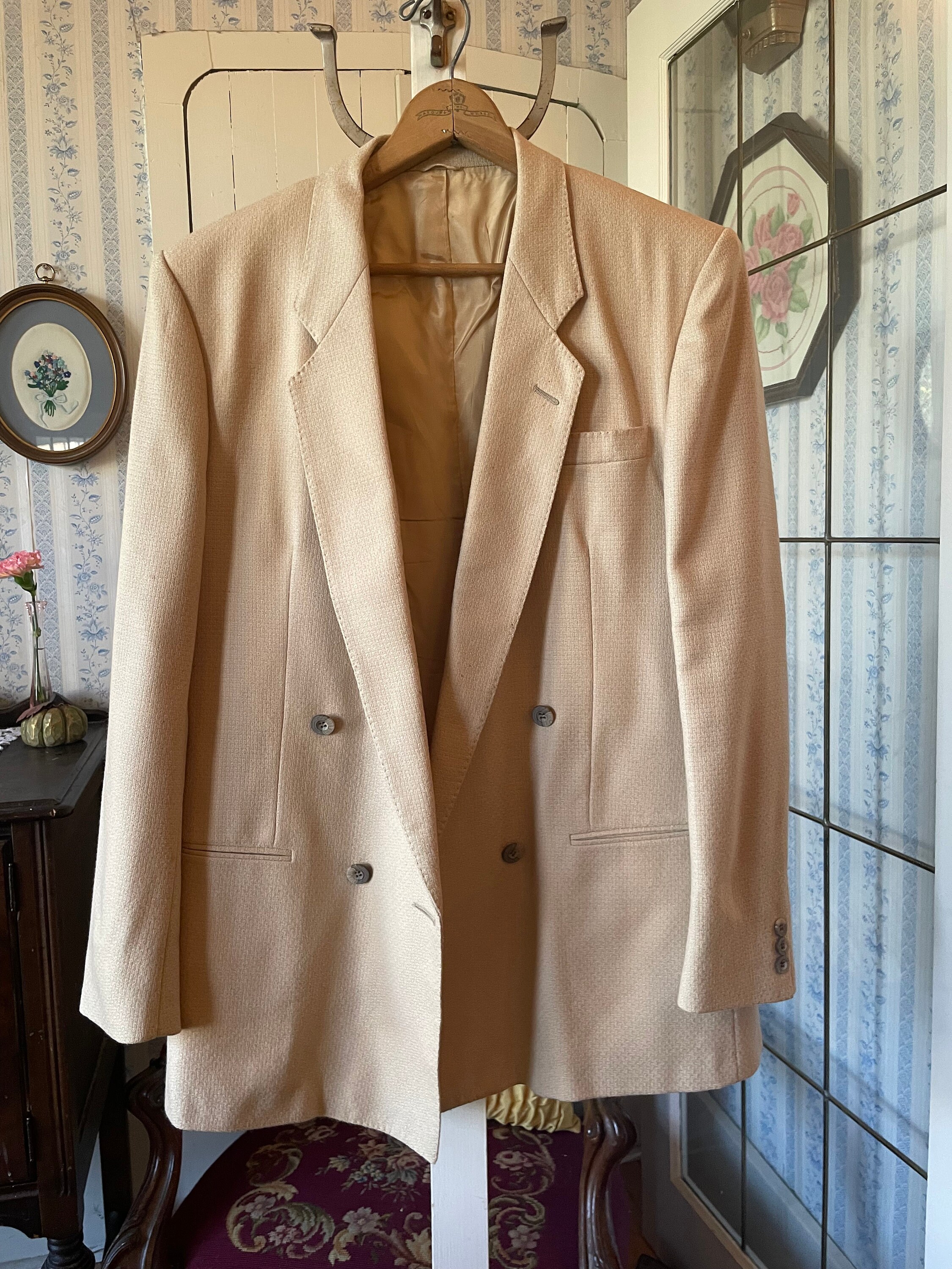 Vintage Beige Sport Coat, Beige Wool Jacket C293, Light Beige Wool ...