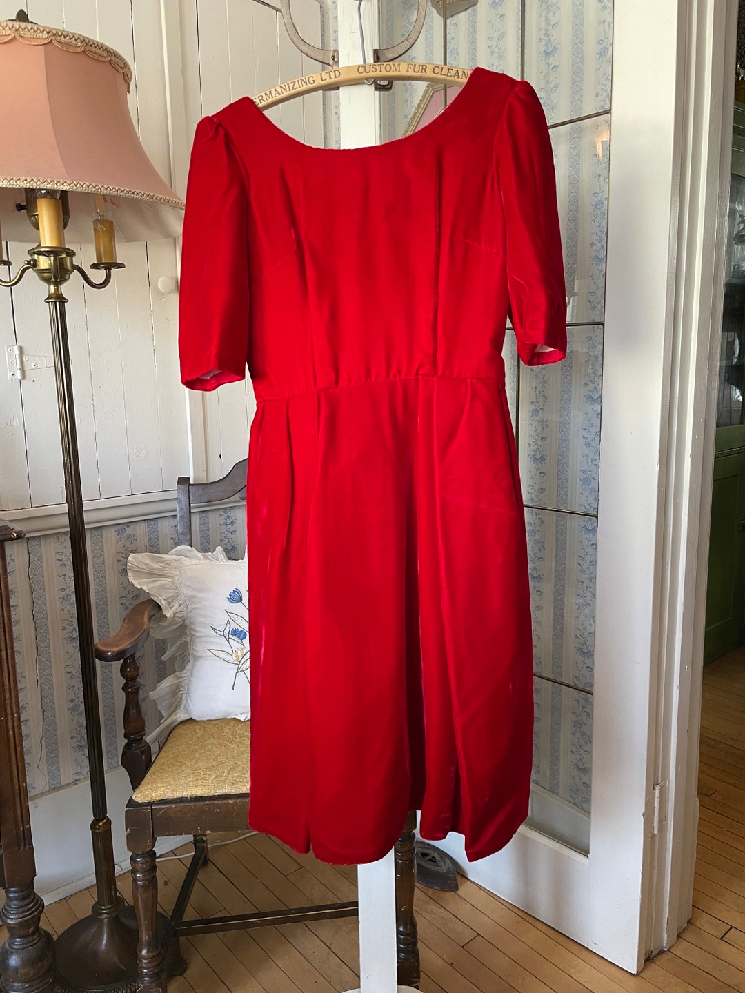 Vintage Red Dress, Red Velvet Cocktail Dress (B989), Deep Red Velvet ...