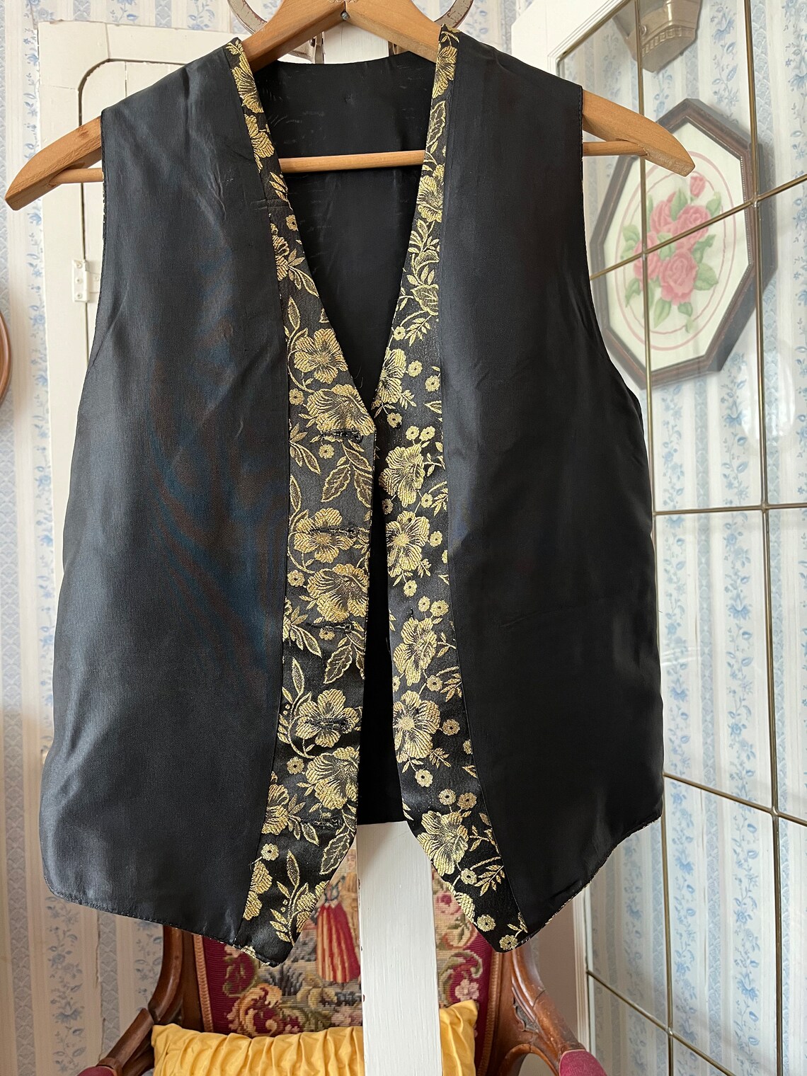 Vintage Black and Gold Vest, Fancy Waistcoat C707, Black Vest ...