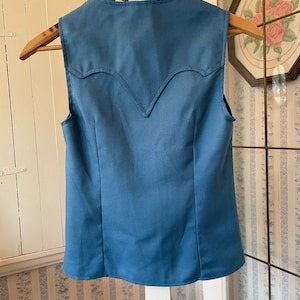 Vintage Blue Western Vest, Blue Fitted Waistcoat (C216), Medium Blue ...