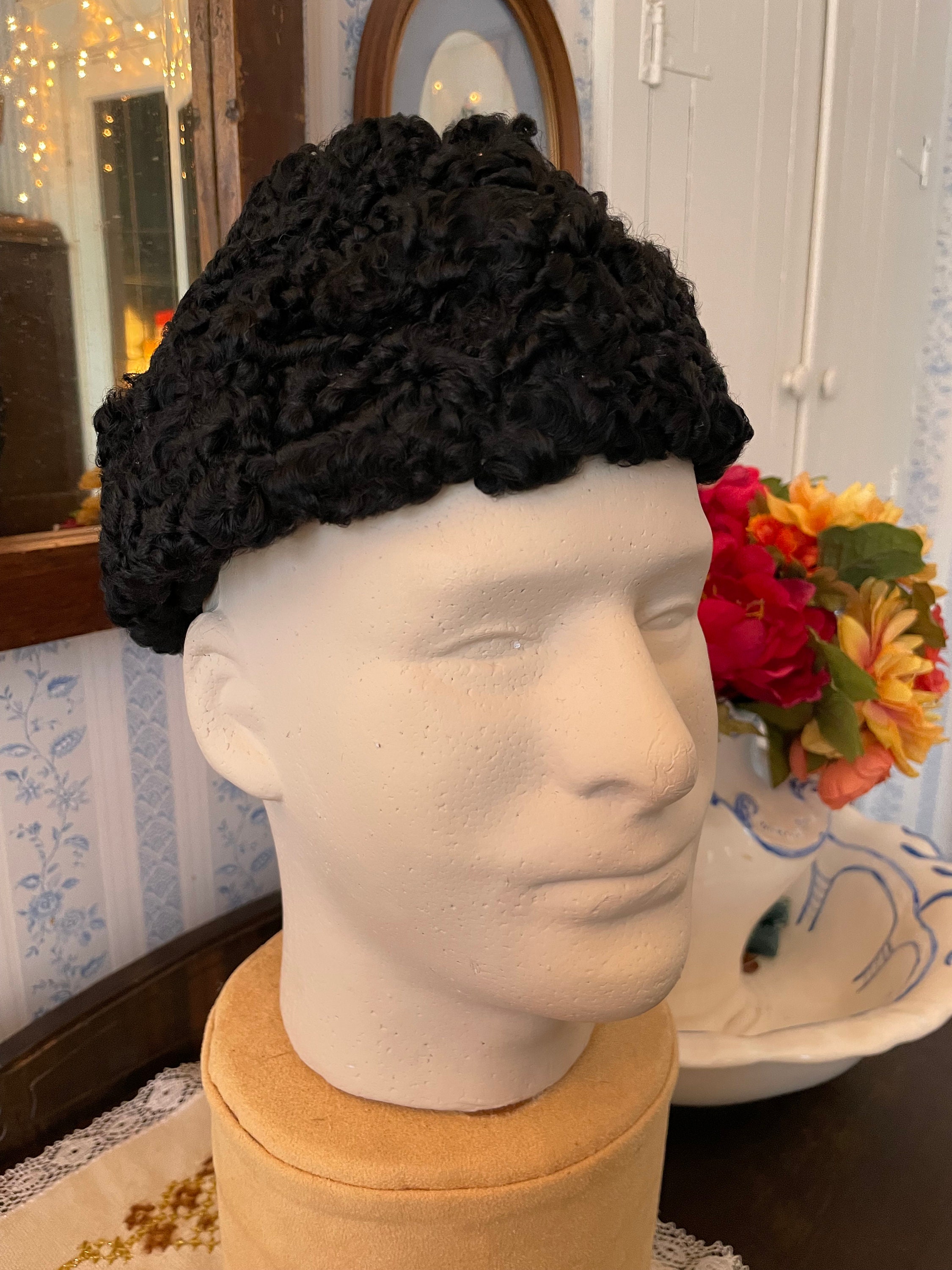 Vintage Fur Hat, Persian Lamb Winter Hat, Fez B796, Black Persian Lamb ...