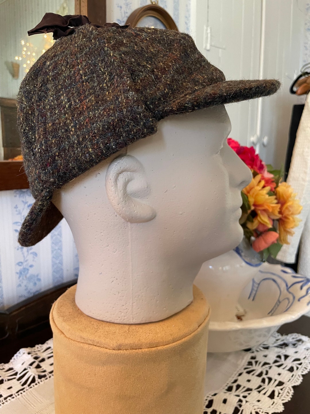 Vintage Deerstalker Hat, Brown Tweed Hat, Cap (B650), Brown Green Hand ...