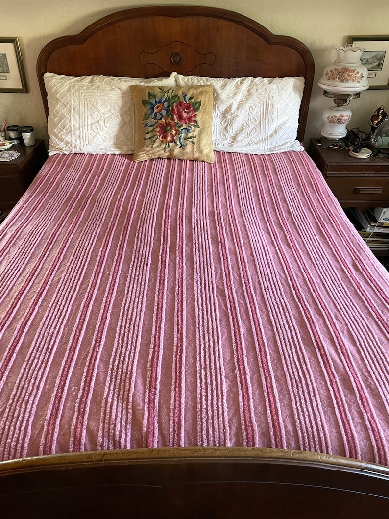 Vintage Chenille Bedspread, Pink Bedspread B572, Pink and Rose Chenille Bedspread - Etsy