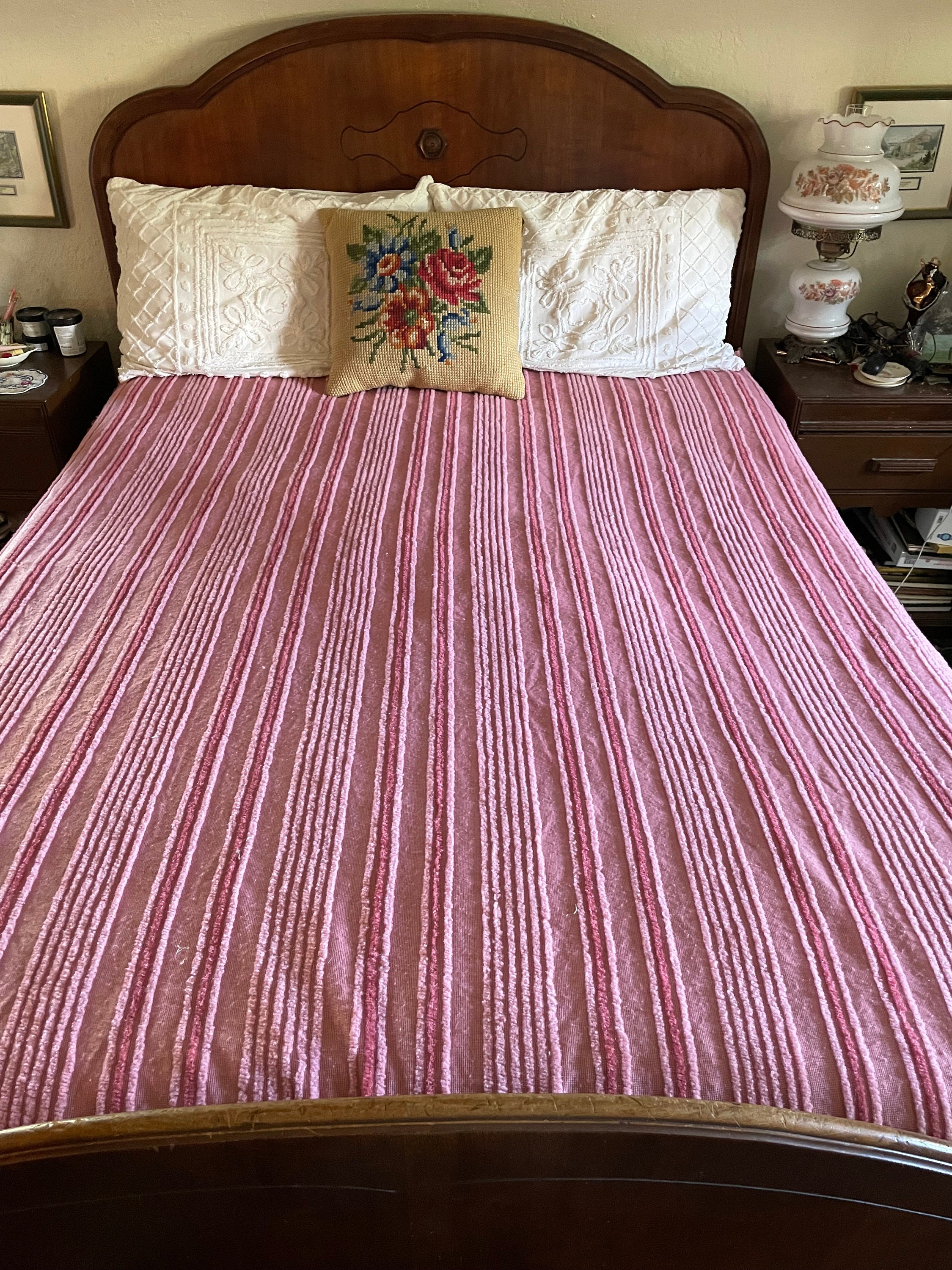 Vintage Chenille Bedspread, Pink Bedspread B572, Pink and Rose Chenille Bedspread - Etsy