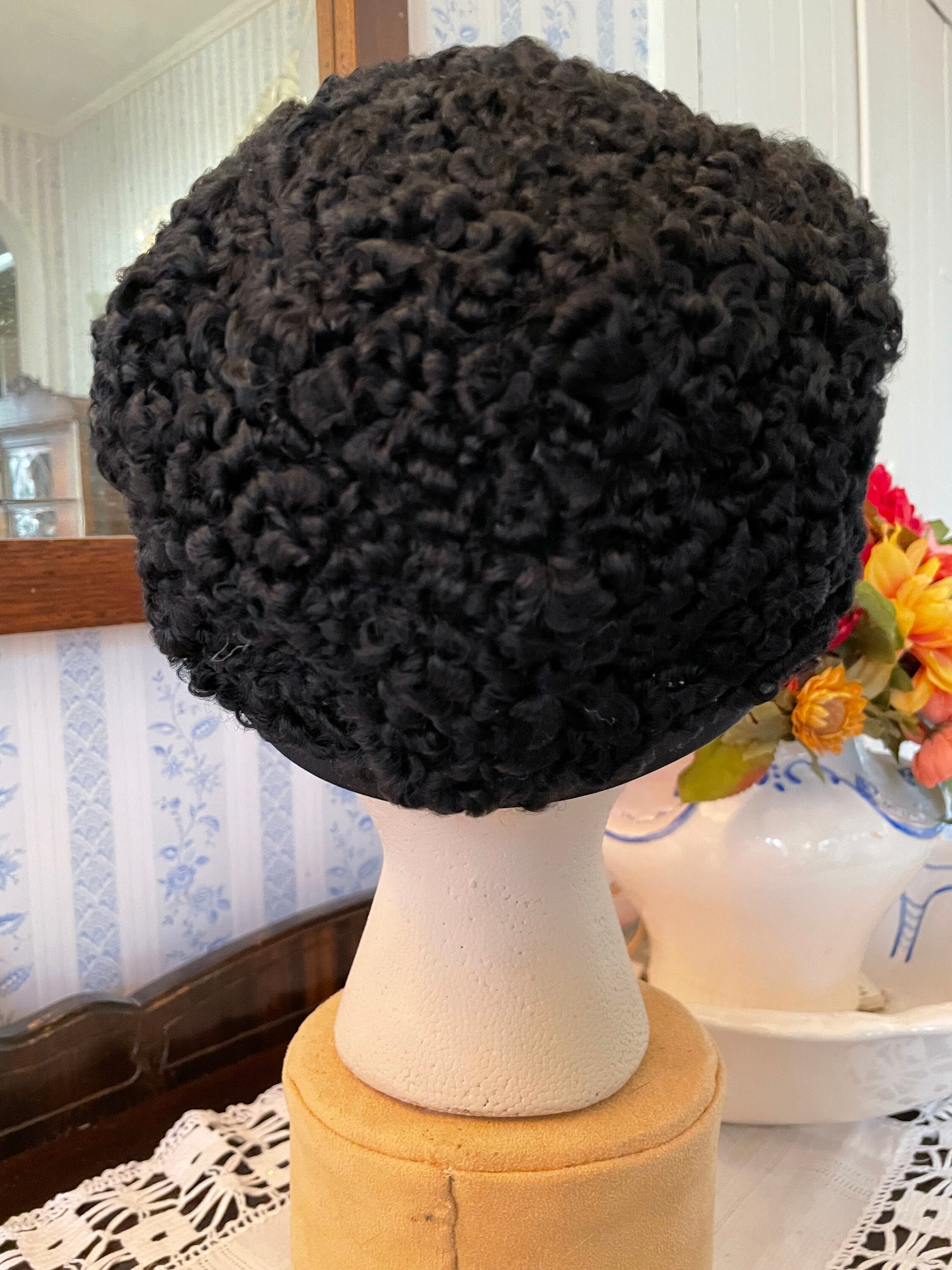 Vintage Black Hat, Persian Lamb Hat, Cap B654, Black Persian Lamb ...