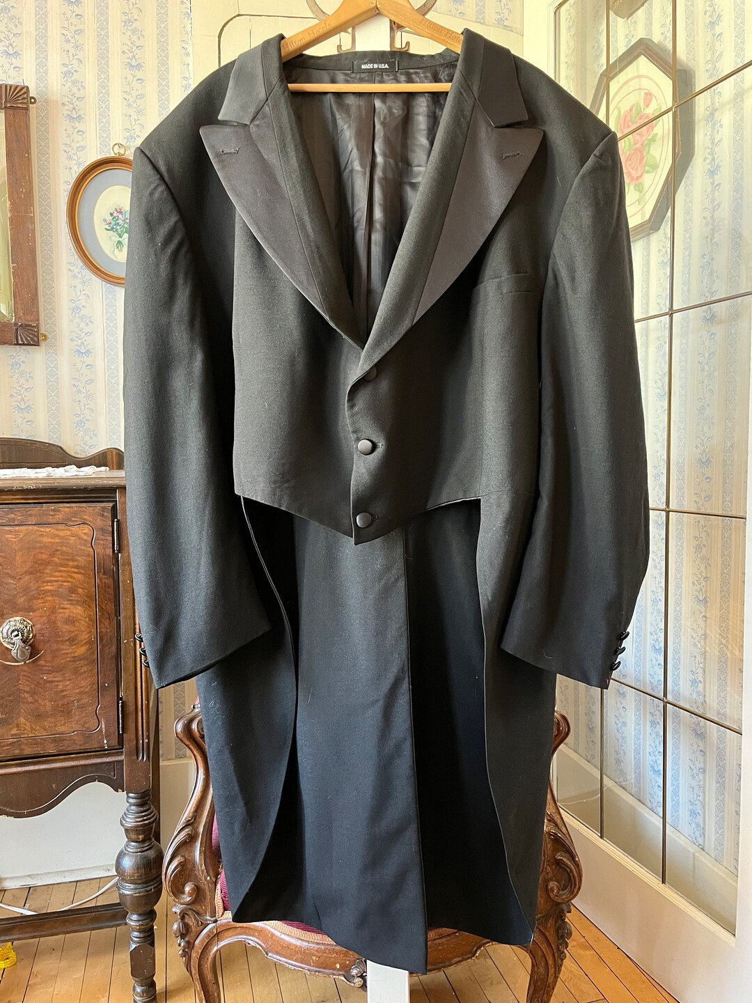 Vintage Black Tuxedo and Tails, Black Wool Formal Jacket (C708), Plus ...