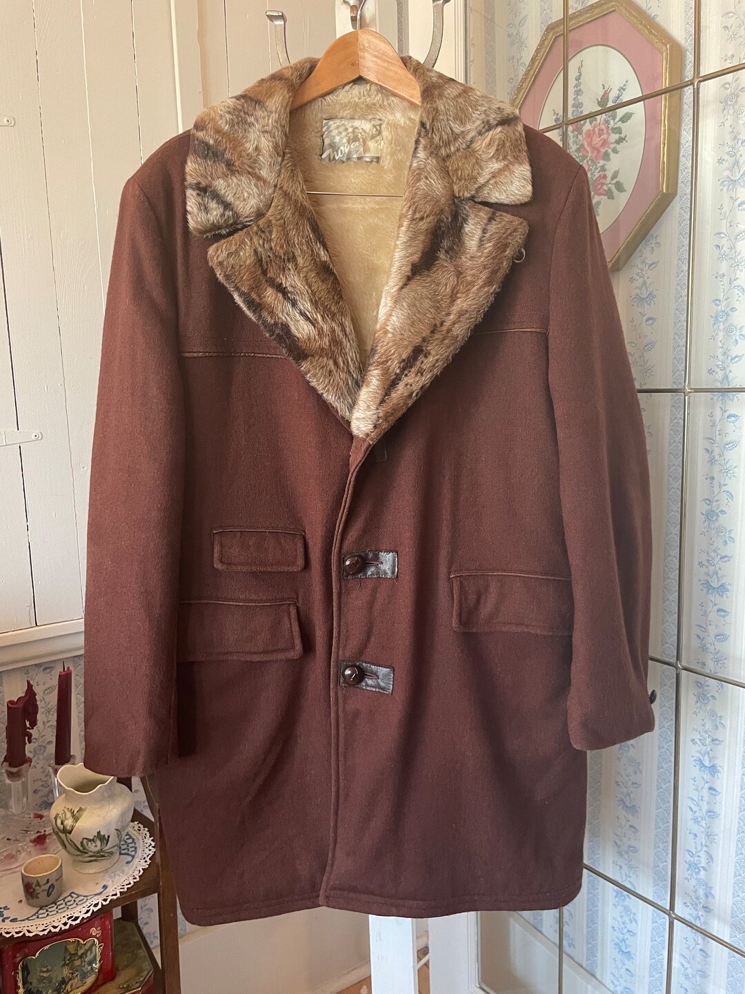 Vintage Brown Jacket, Brown Wool Jacket, Duffle Coat (B728), Rust Brown ...