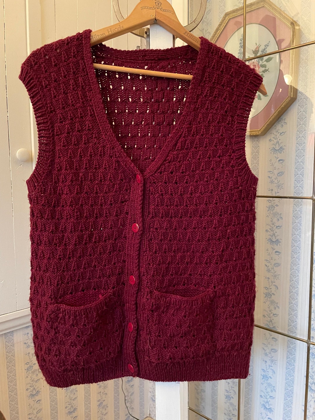 Vintage Knit Vest, Sweater Vest, Handmade Vest (B718), Hand Knit ...