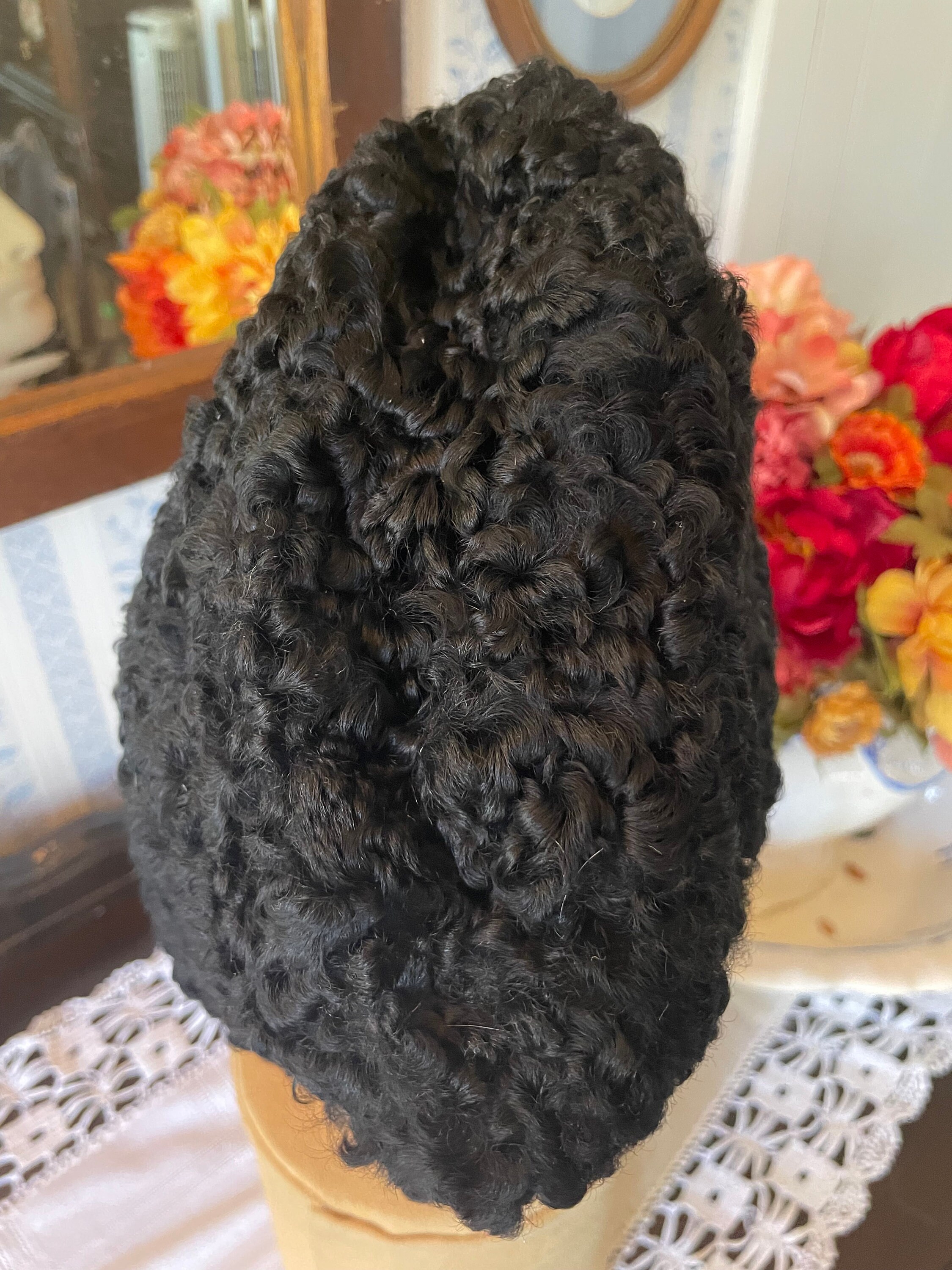 Vintage Winter Hat, Black Fur Hat, Cap B668, Curly Black Persian Lamb ...