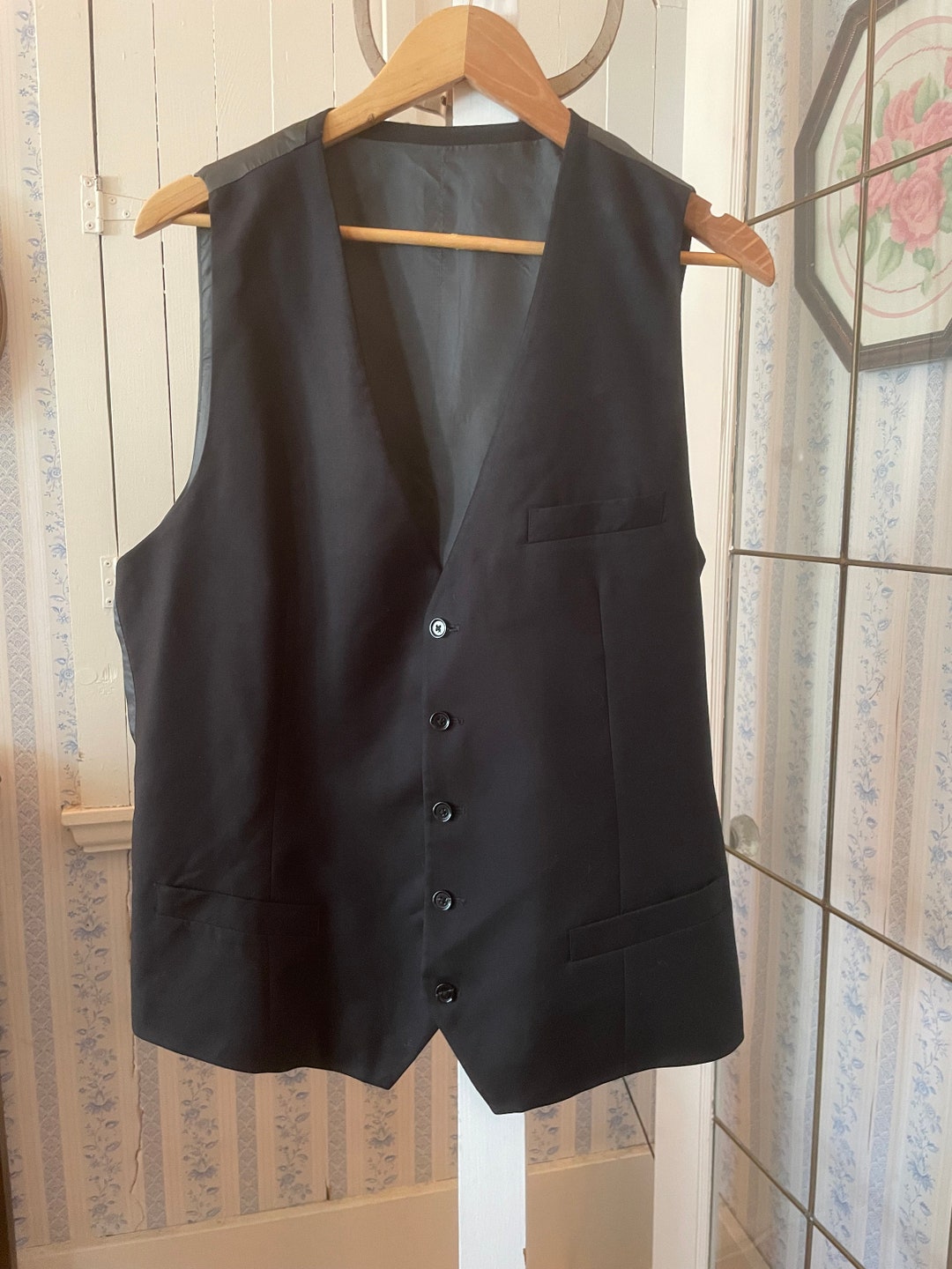 Vintage Black Vest, Tailored Black Vest, Waistcoat (C058), Simple Black ...