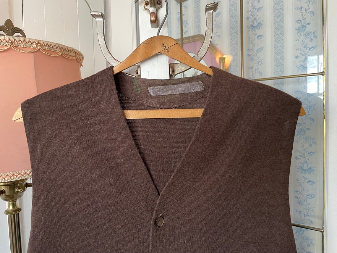 Vintage Brown Vest, Brown Knit Waistcoat B915, Dark Brown Wool Blend ...