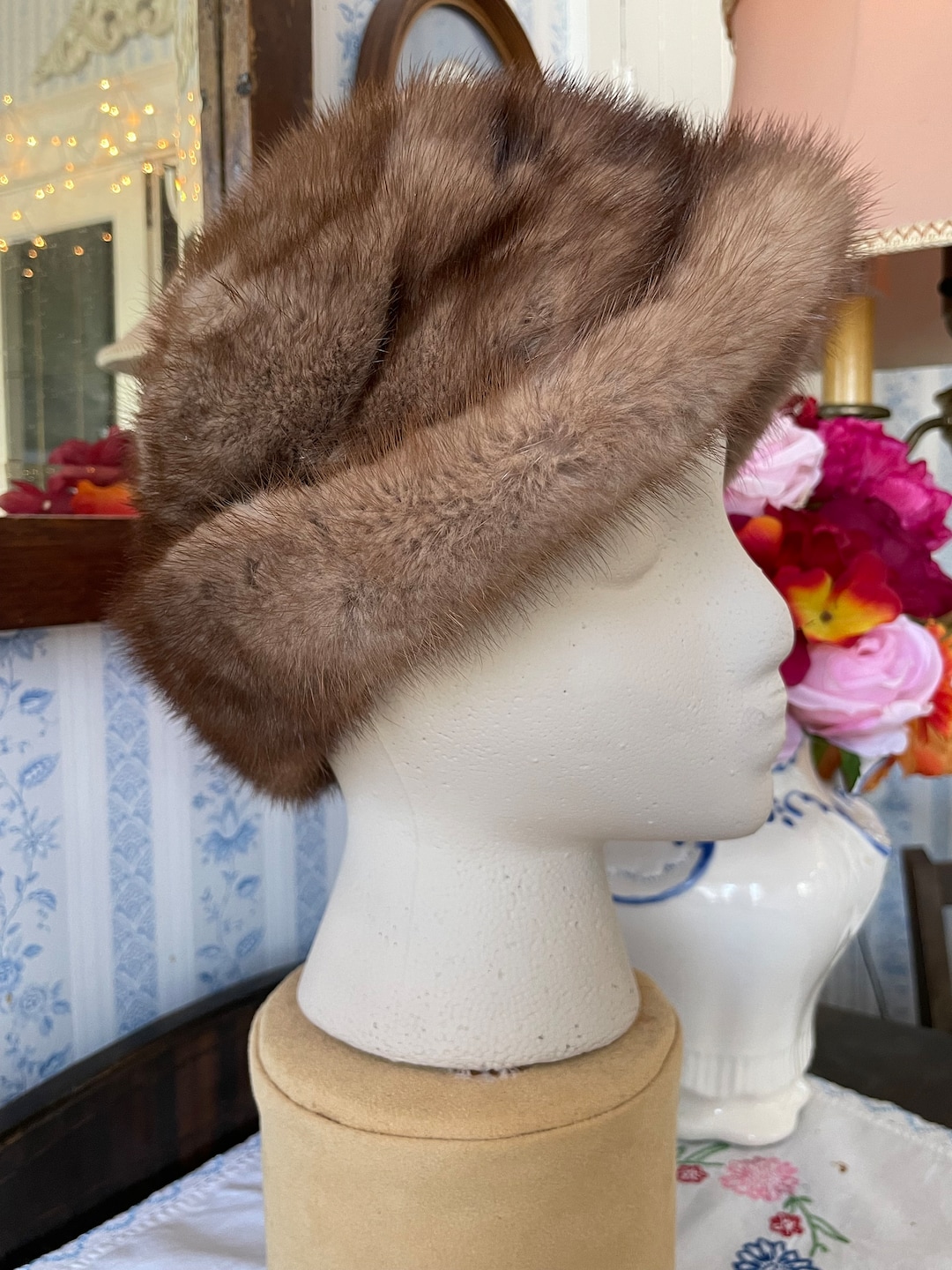 Vintage Mink Hat, Brown Mink Fur Cap (C010), Light to Medium Brown Mink ...