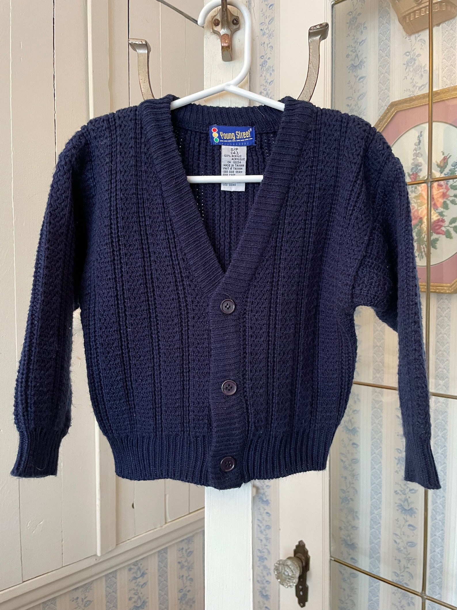 Vintage Kids' Blue Cardigan, Navy Blue Sweater (B841), Dark Navy Blue ...