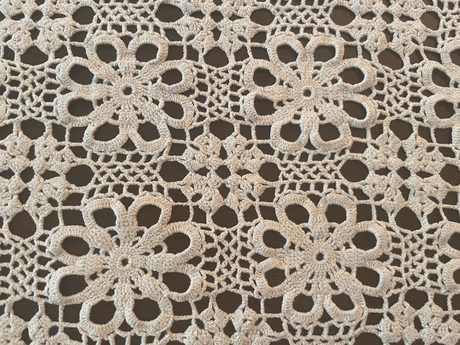 Vintage Handmade Tablecloth, Hand Crocheted Tablecloth B487, Beige ...